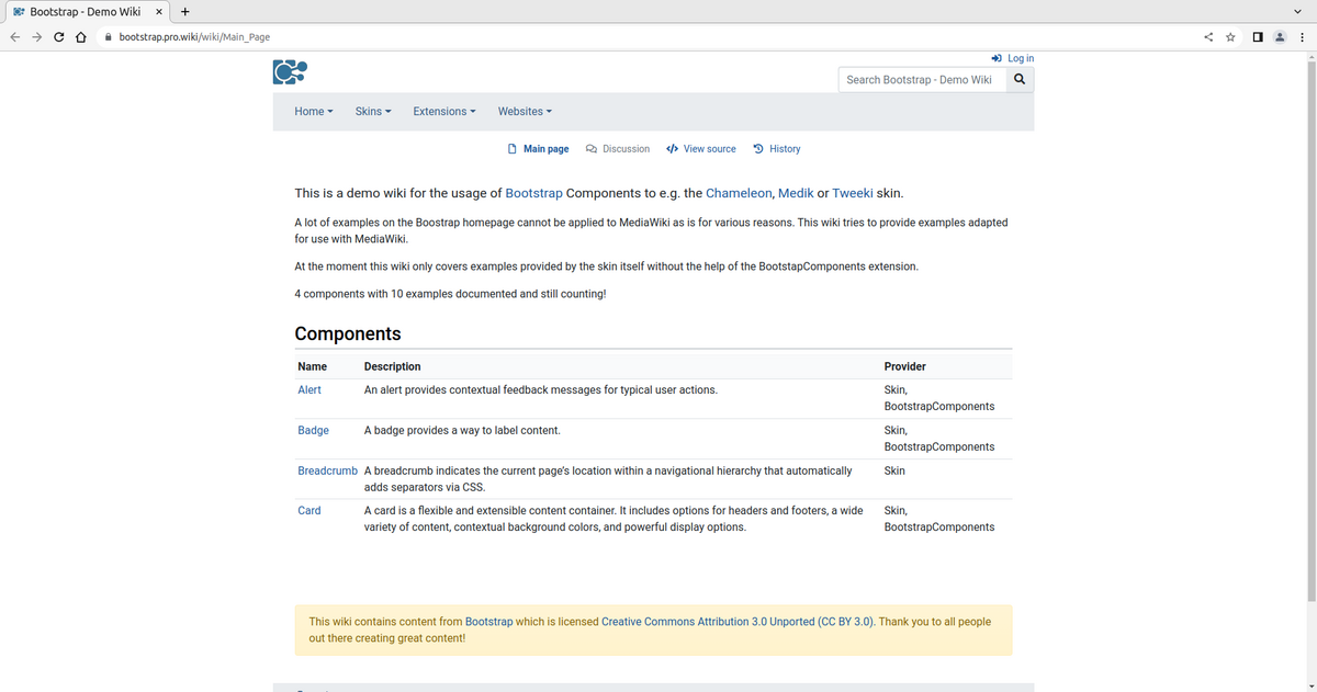 Chameleon skin - standard layout - Bootstrap - Demo Wiki Chameleon skin - standard layout - Bootstrap - Demo Wiki